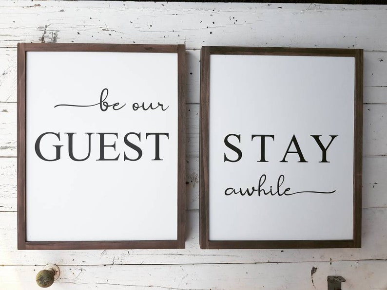 Be Our Guest & Stay Awhile Pair of Signs for Guest Bedroom - Etsy Australia
