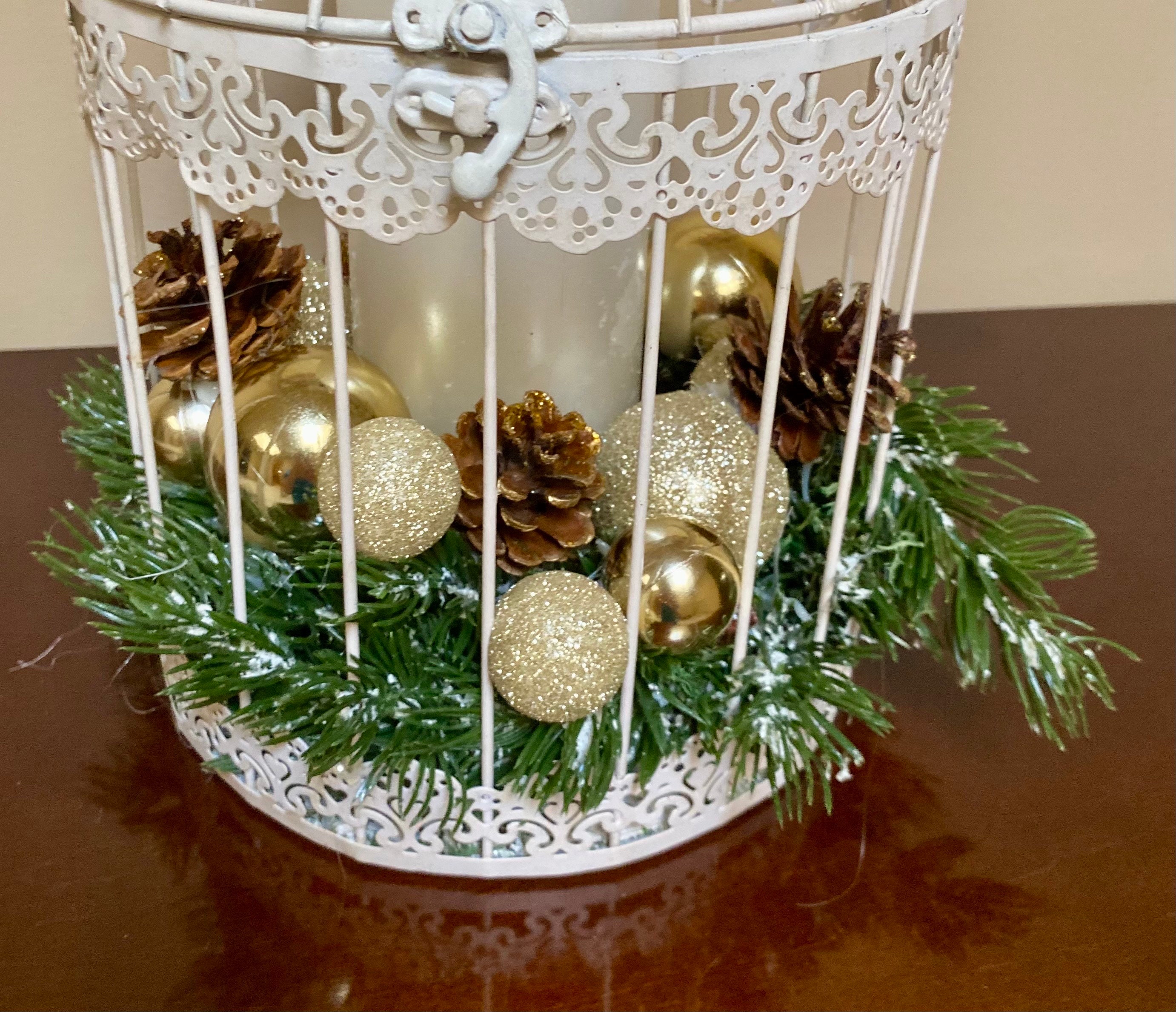 Sparkle Christmas Bird Cage With Frosted Pine & Lovely Pearl Pillar ...