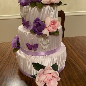 Satin Wedding Cake With Silk Flowers - Etsy
