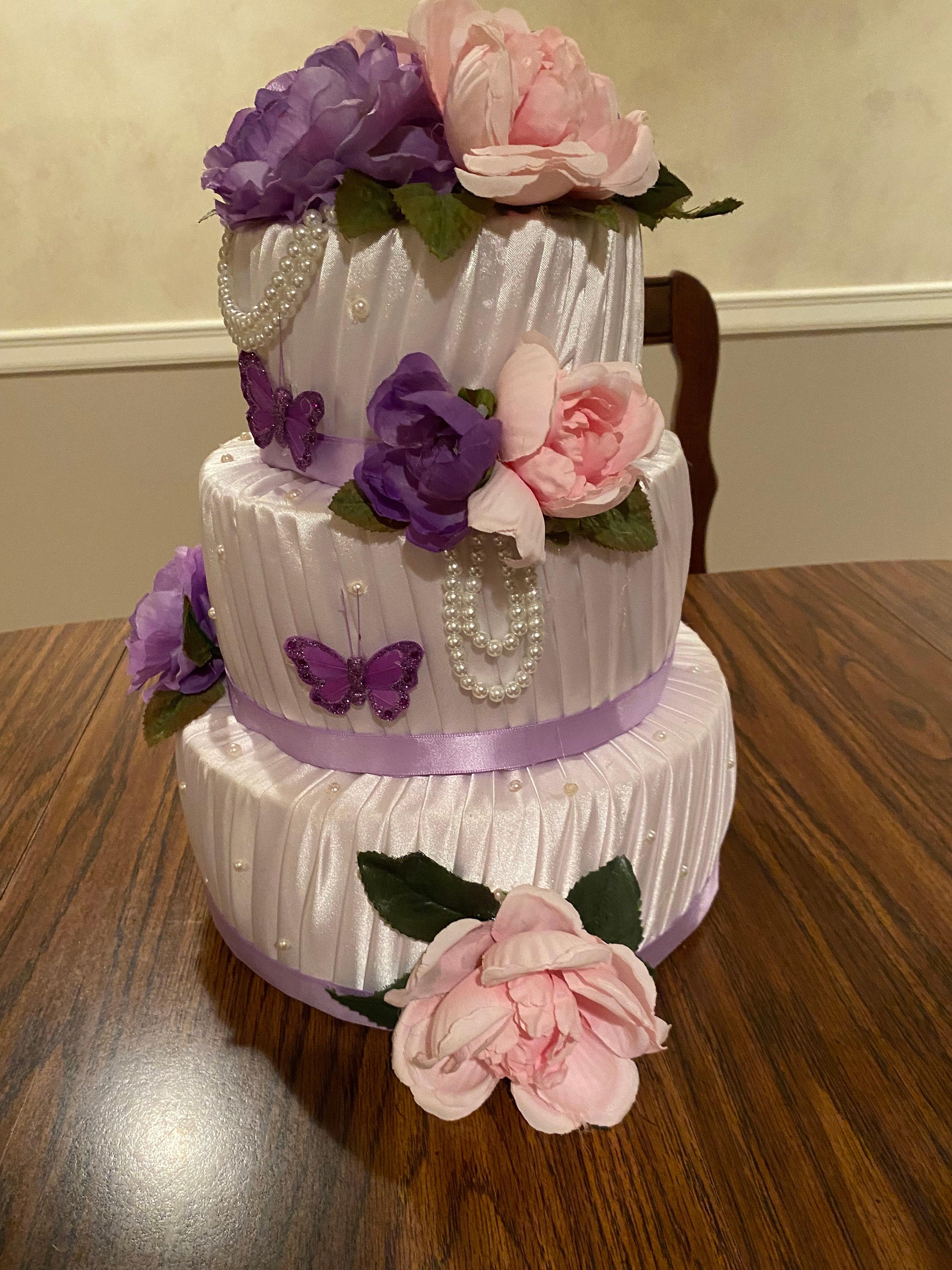 Satin Wedding Cake With Silk Flowers - Etsy