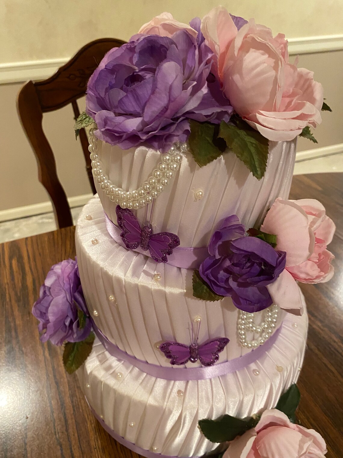 Satin Wedding Cake With Silk Flowers - Etsy