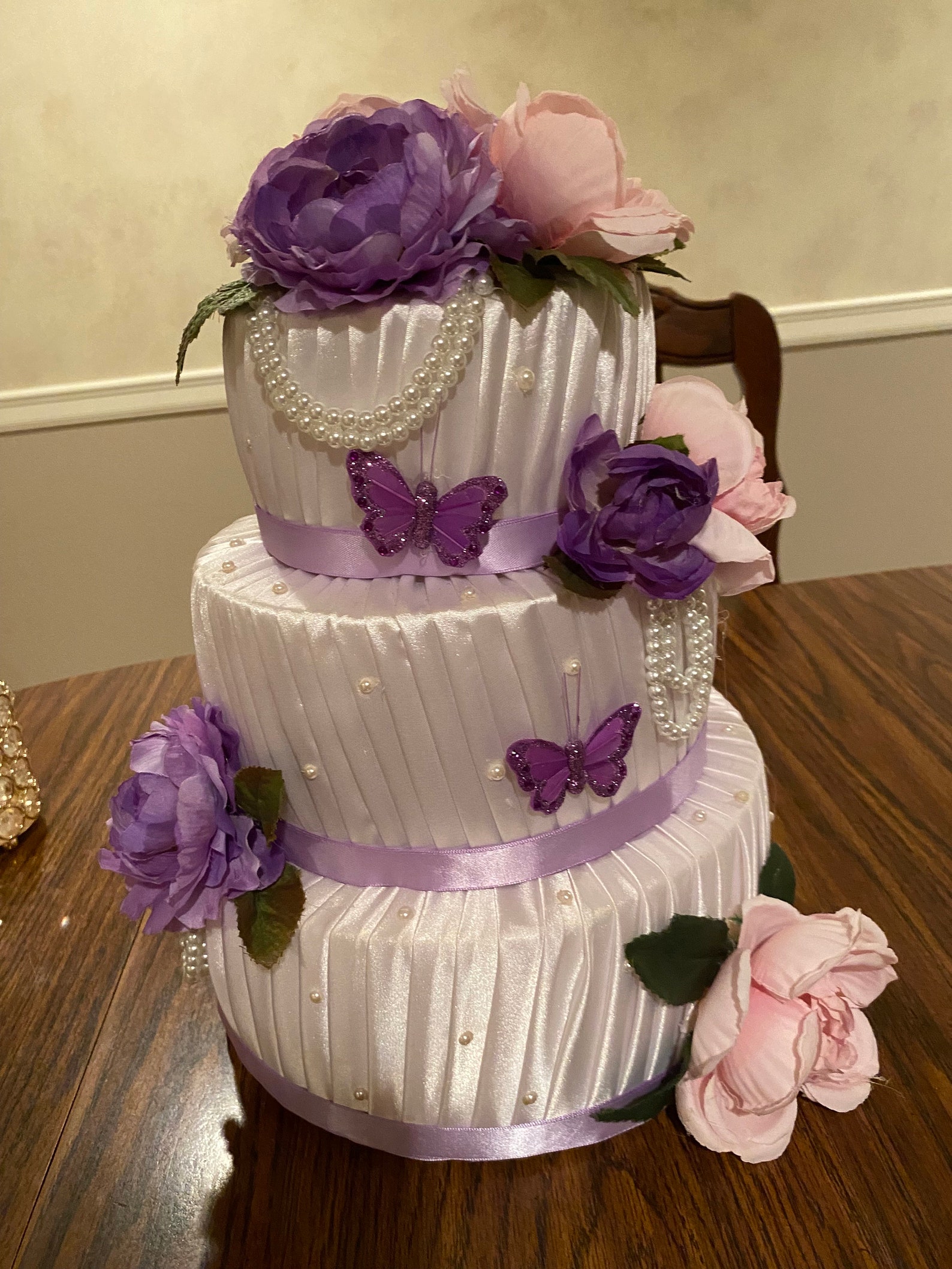 Satin Wedding Cake With Silk Flowers - Etsy