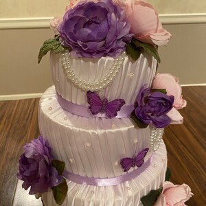 Satin Wedding Cake With Silk Flowers - Etsy