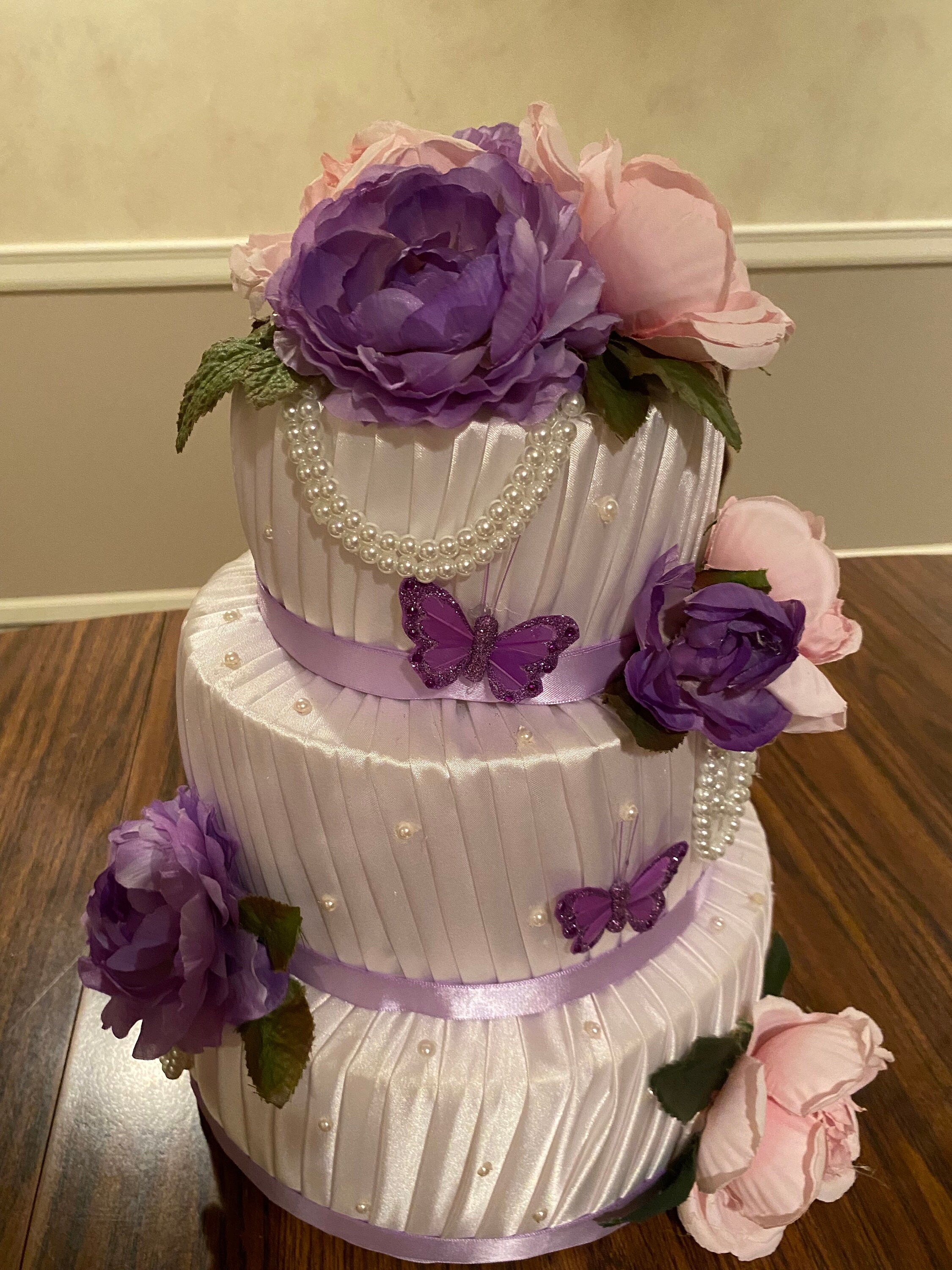 Satin Wedding Cake With Silk Flowers - Etsy