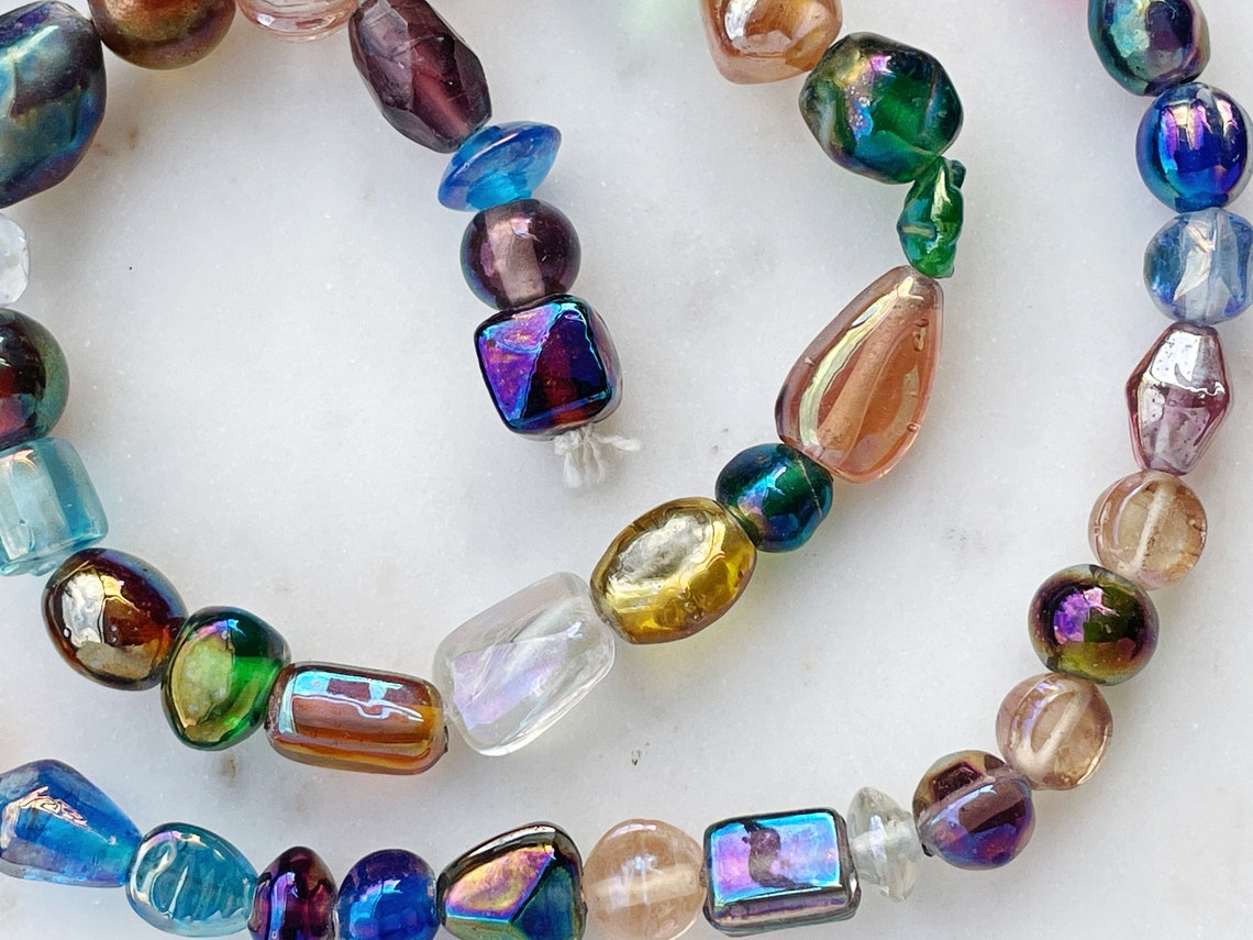 7-16mm GLASS BEAD MIX || 24" Strand || Aurora Borealis Finish || 1-2mm ...