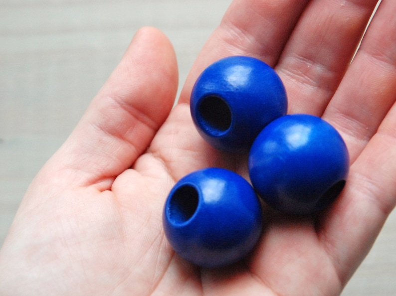 25mm BLUE WOODEN BEADS || Vintage || 1 Inch || Extra Large || Round ...