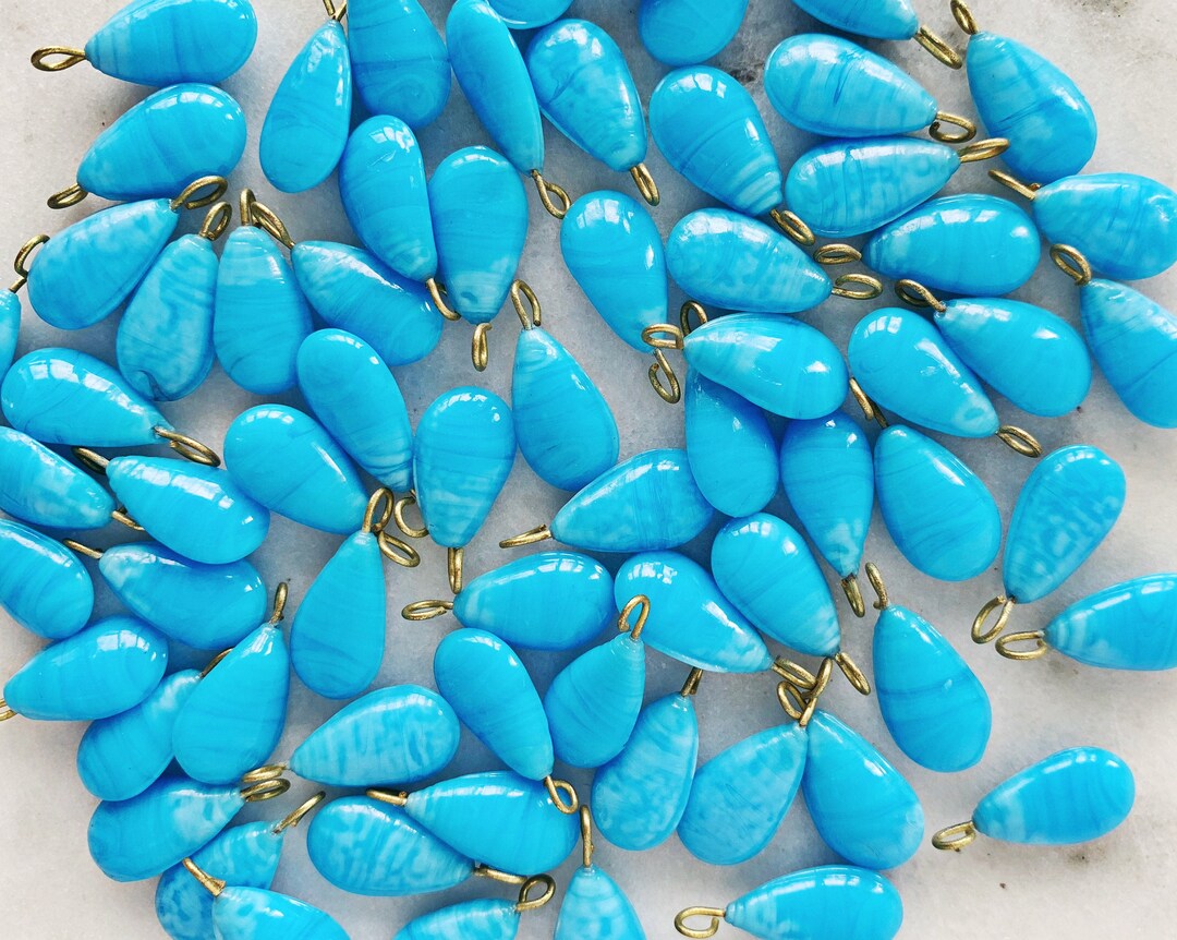 15mm BLUE GLASS CHARMS || Sky Blue Raindrop Pendant With Brass Loop - Etsy