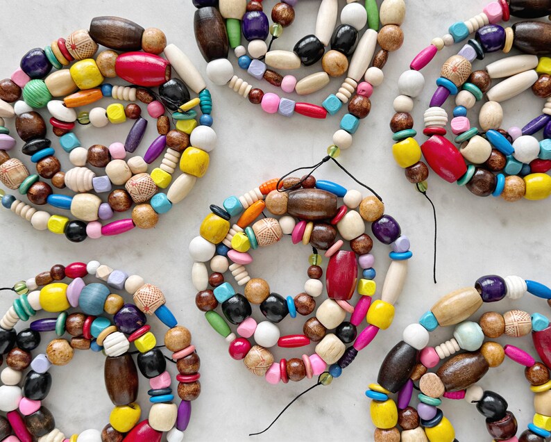 32 Inch Strand of Mixed Wooden Beads || 32 Inch String of Assorted Wood ...