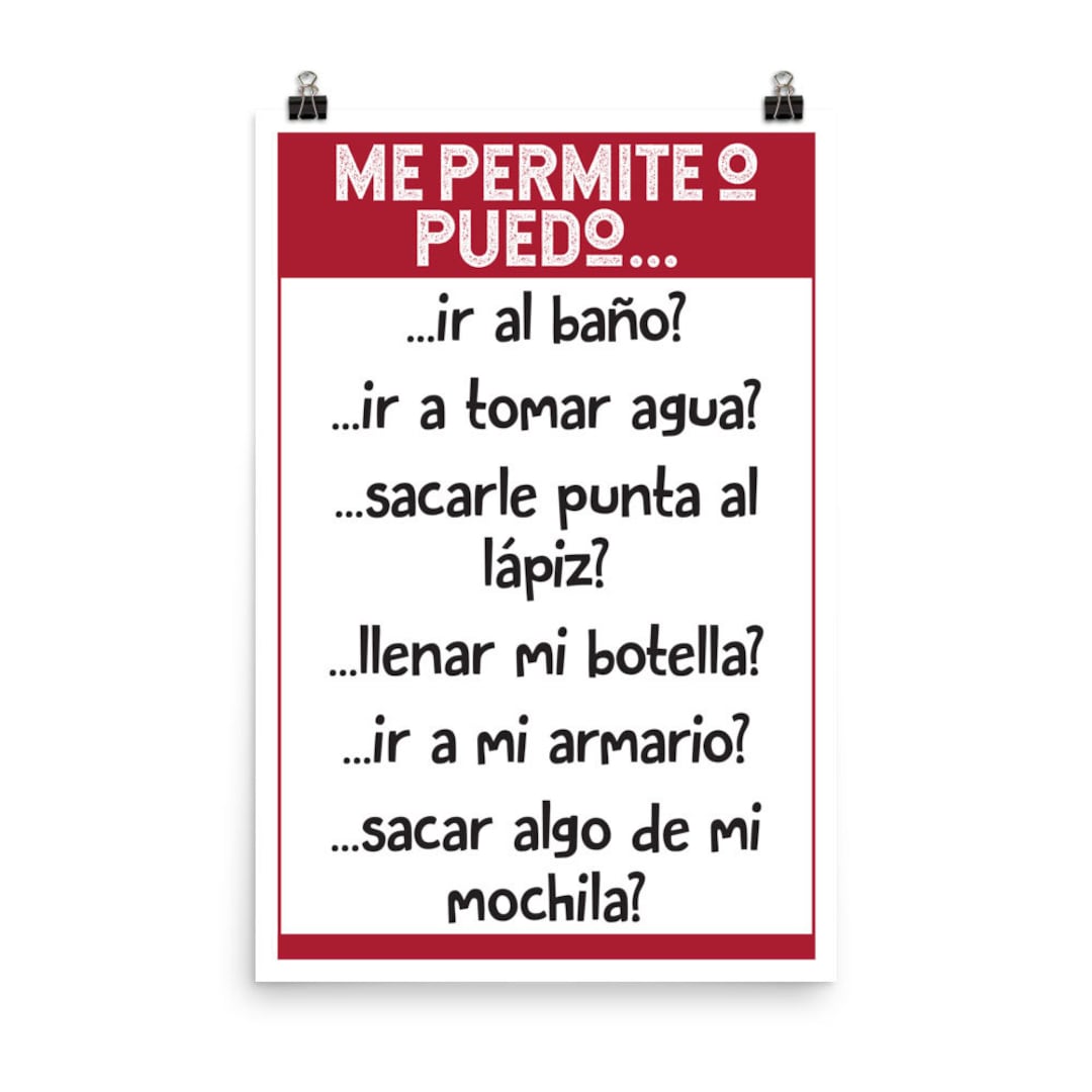 Spanish Language Printable - Me Permite O Puedo - Basic Phrases for ...