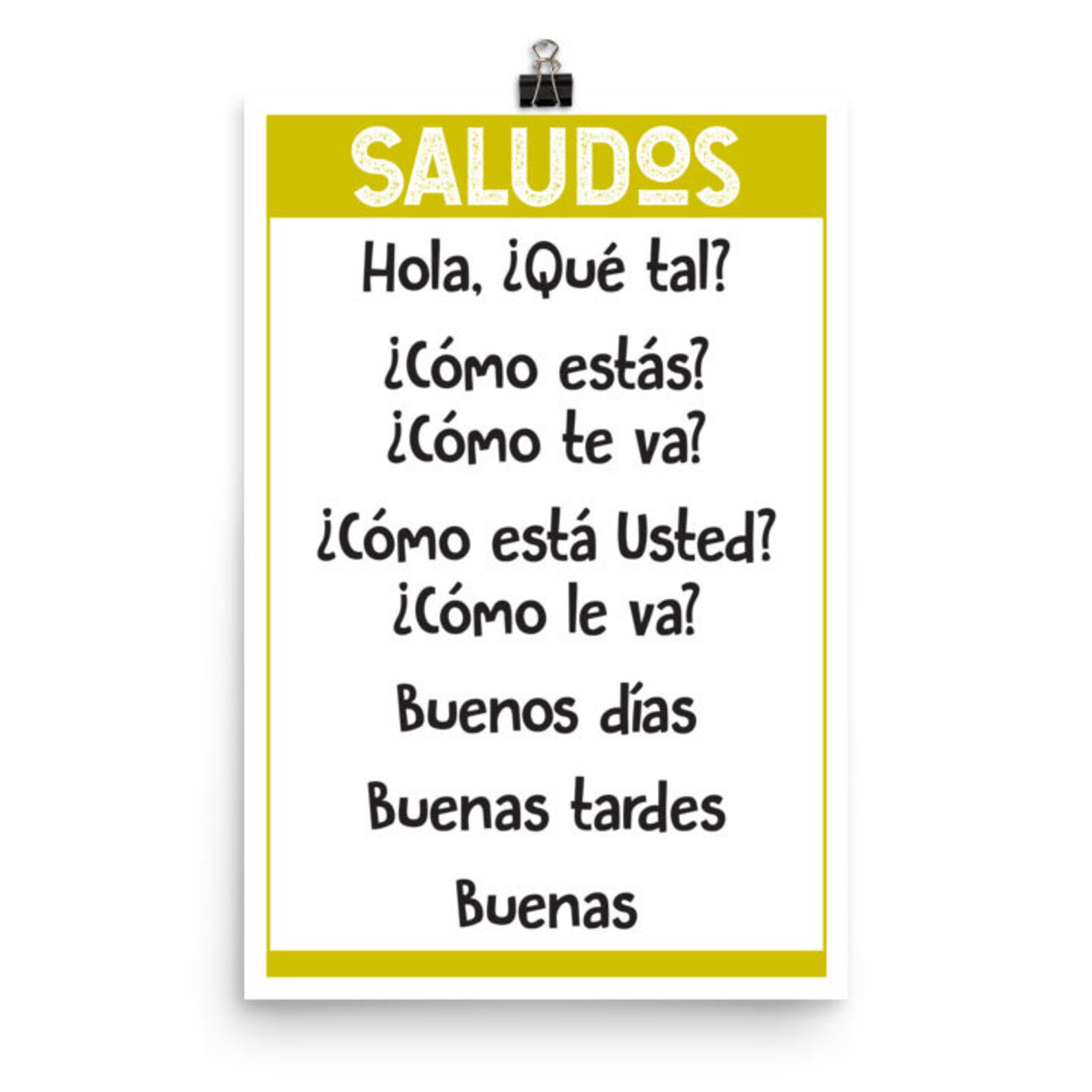 Spanish Language SALUDOS Printable - Basic Phrases for Classroom - Etsy