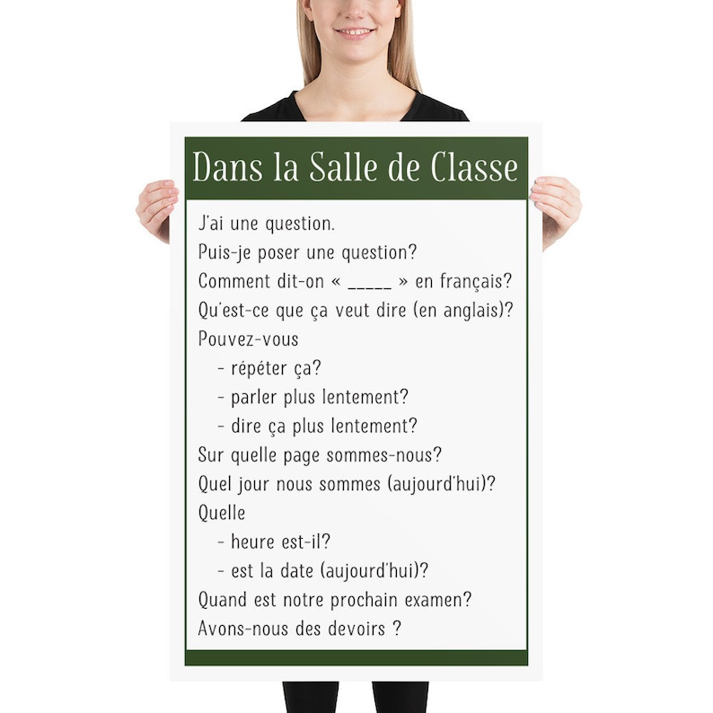 French Language Dans La Salle De Classe Poster Basic Phrases for ...