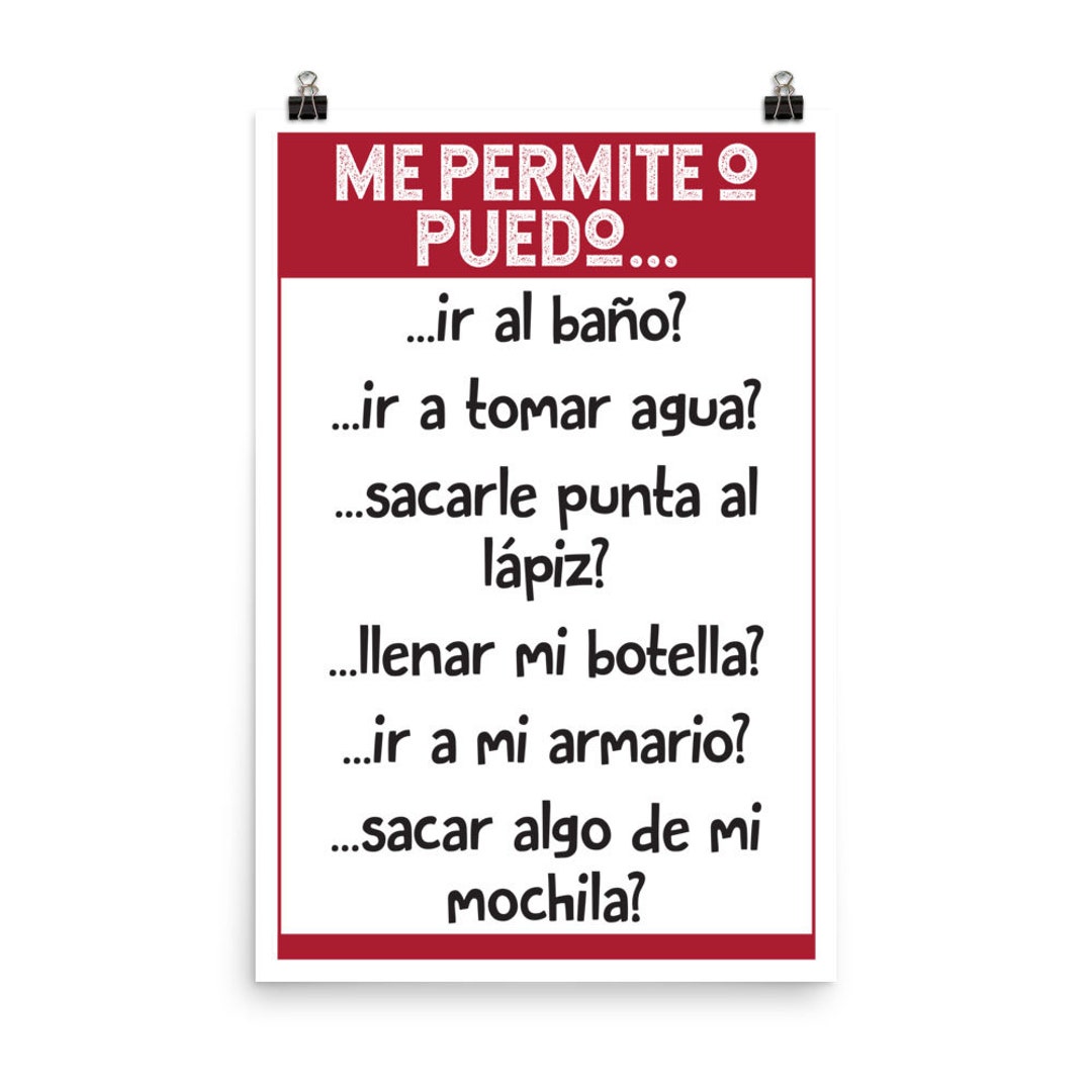Spanish Language Printable - Me Permite O Puedo - Basic Phrases for ...