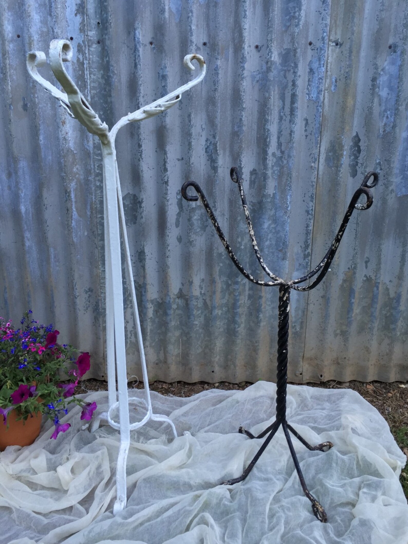 Vintage Rustic Plant Stands Set of Two / Vintage Metal Plant | Etsy