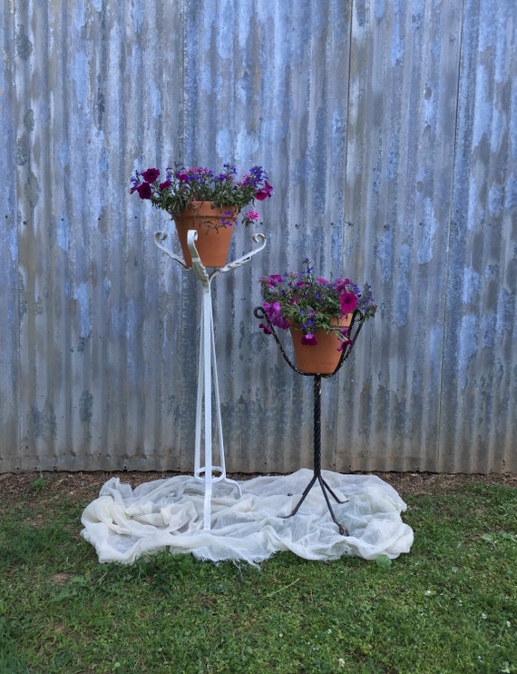 Vintage Rustic Plant Stands Set of Two / Vintage Metal Plant | Etsy