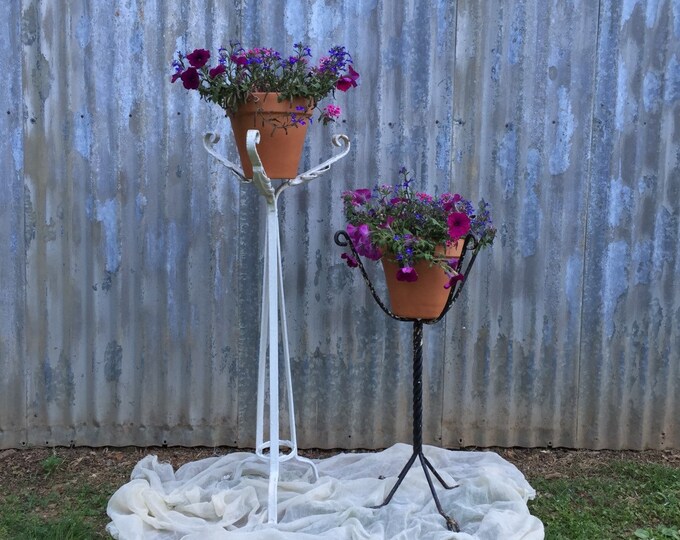 Vintage Rustic Plant Stands Set of Two / Vintage Metal Plant Stands ...