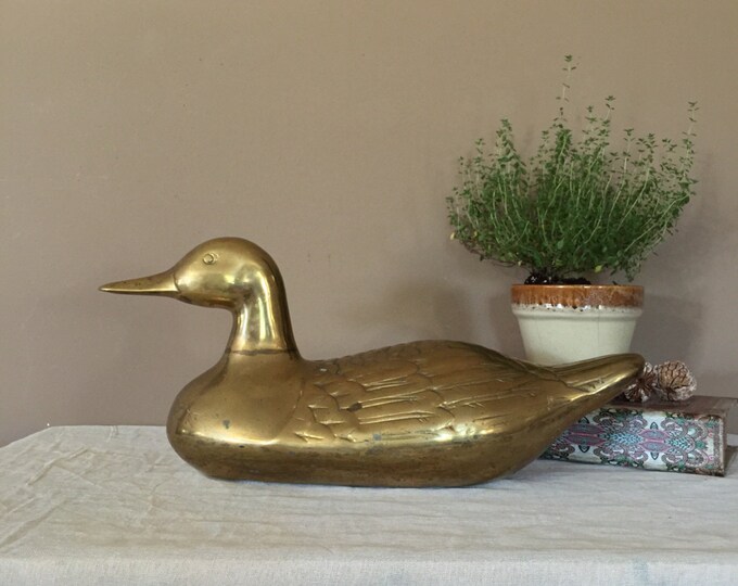 18" Large Brass Duck / Vintage Brass Figurines / Brass Duck / Duck ...