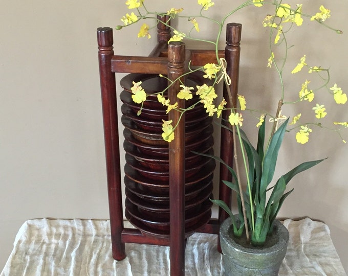 Antique Chinese Wooden Plates With Stand / 12 Wooden Plates With Stand ...