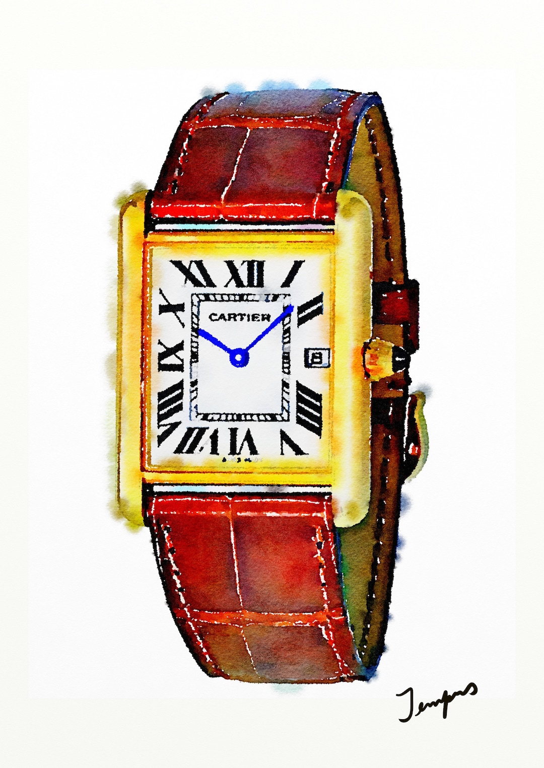 A Watercolor of the Cartier Tank Louis Wrist Watch. Instant Digital ...