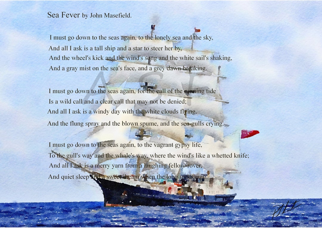 Sea Fever, Printable Wall Art, Poem, Inspirational, Sailing, Ships, - Etsy