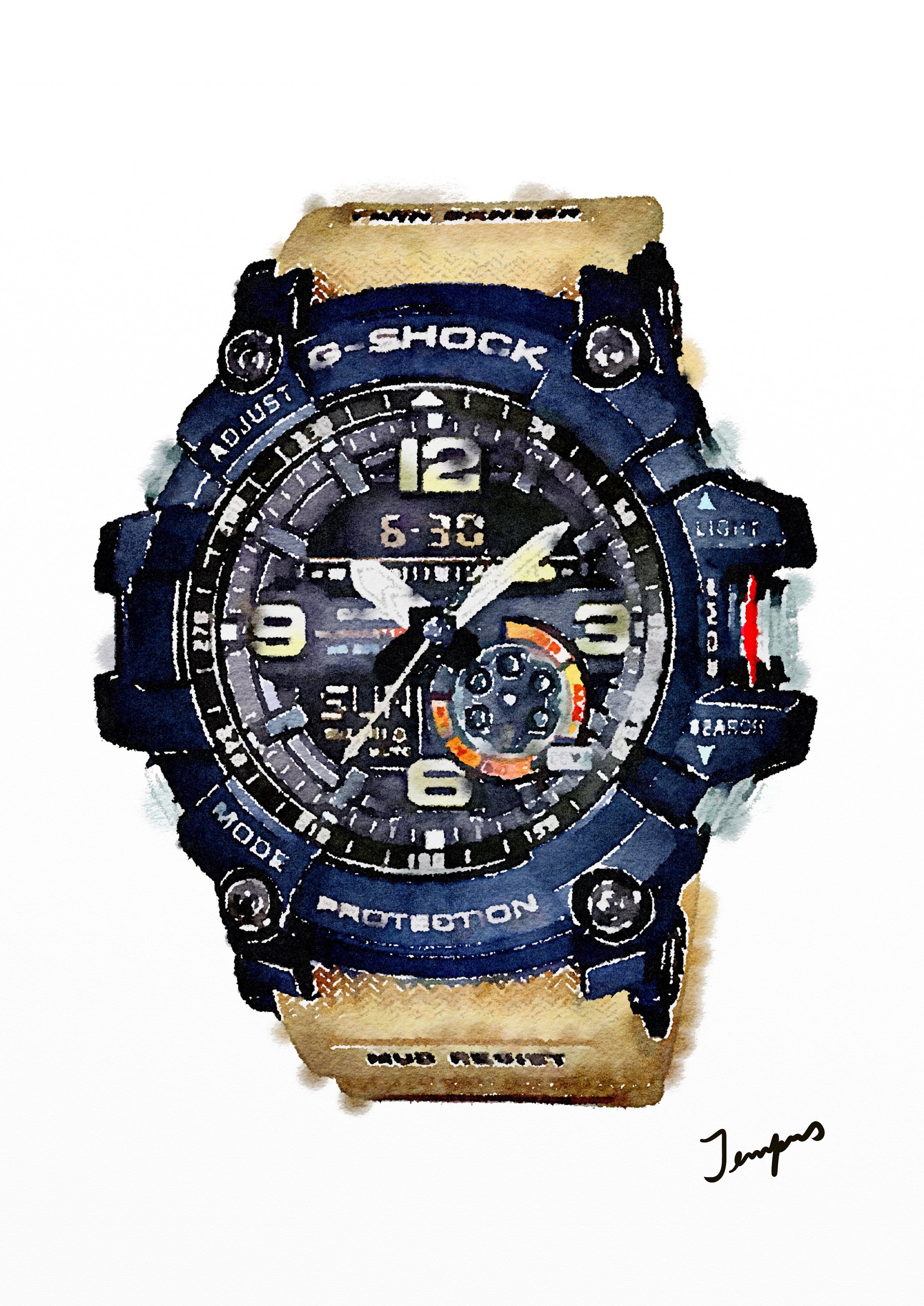 A Watercolor of the Famous Casio Mud Master Watch. Instant - Etsy