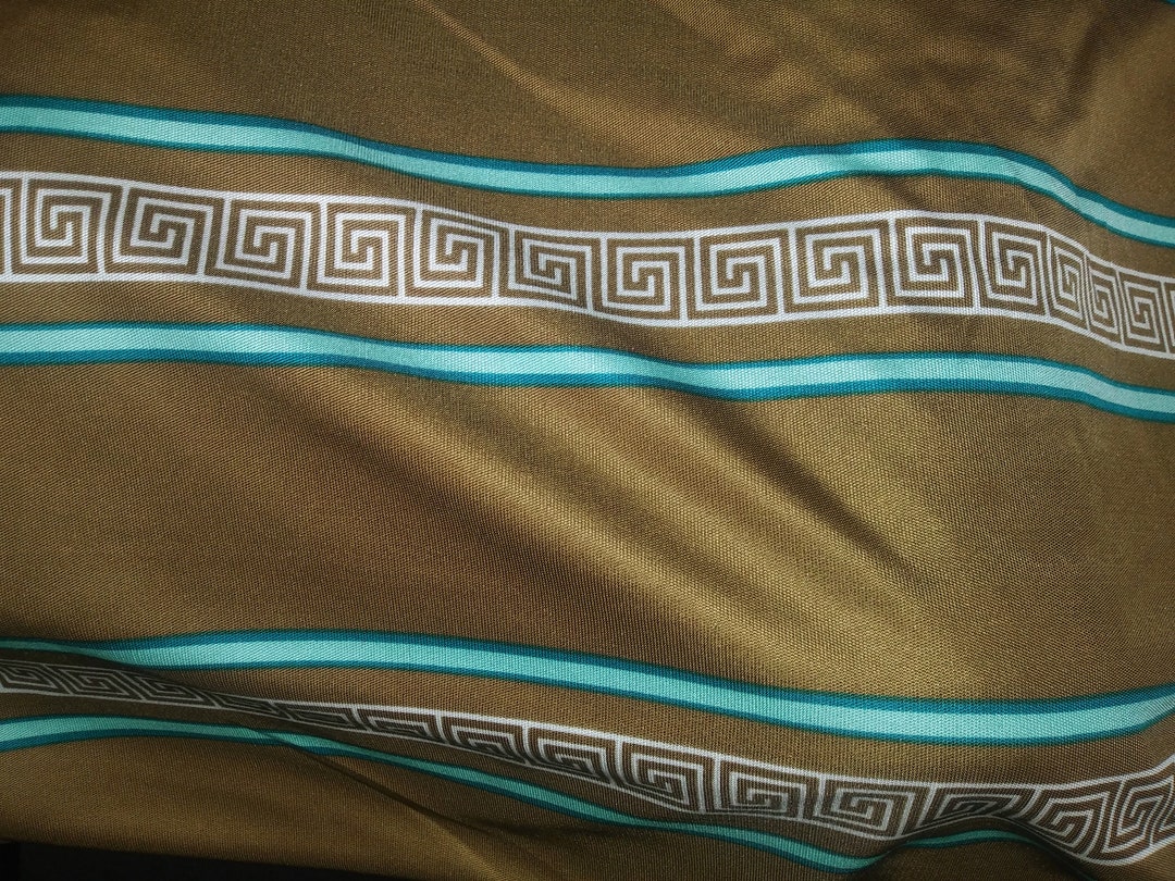 Greek Key 100% Silk Jersey - Horizontal Striped Meander Print Silk Knit ...