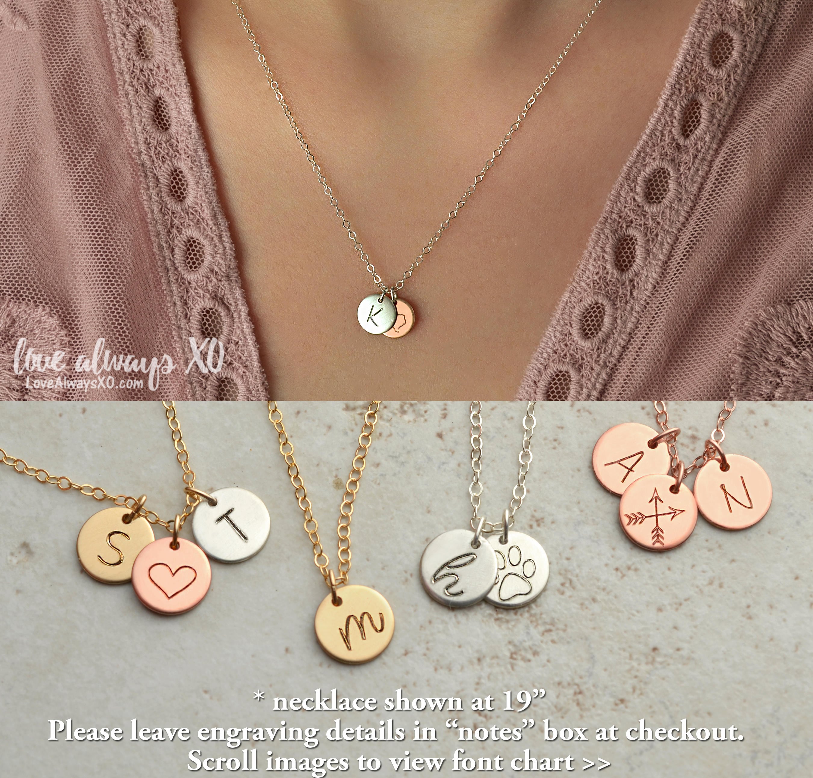 Small Disk Initial Necklace Personalized Necklace Disk Etsy