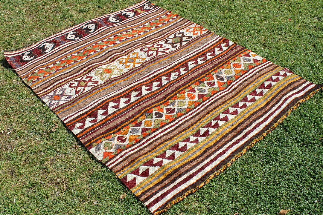 5x4 Ft Turkish Flatwoven Kilim Rug, Earth Colors Vintage Area Rug ...