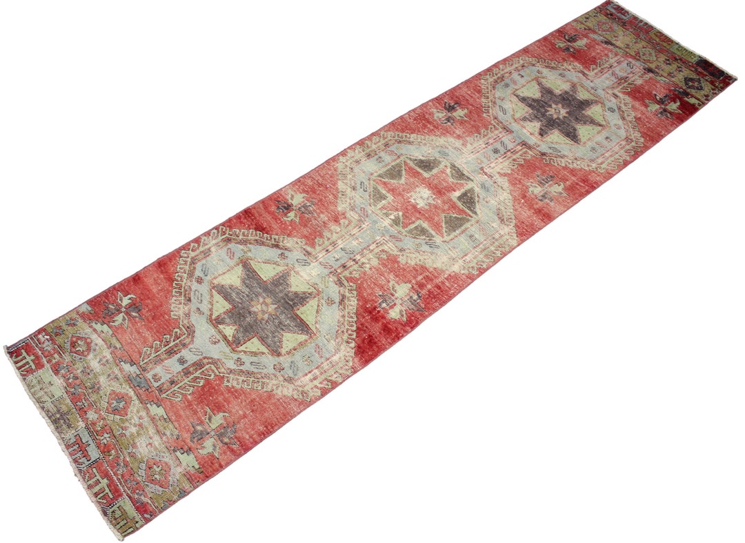 12'x3' Pale Color Worn Out Runner Rug, Wool Distressed Old Hallway Rug ...