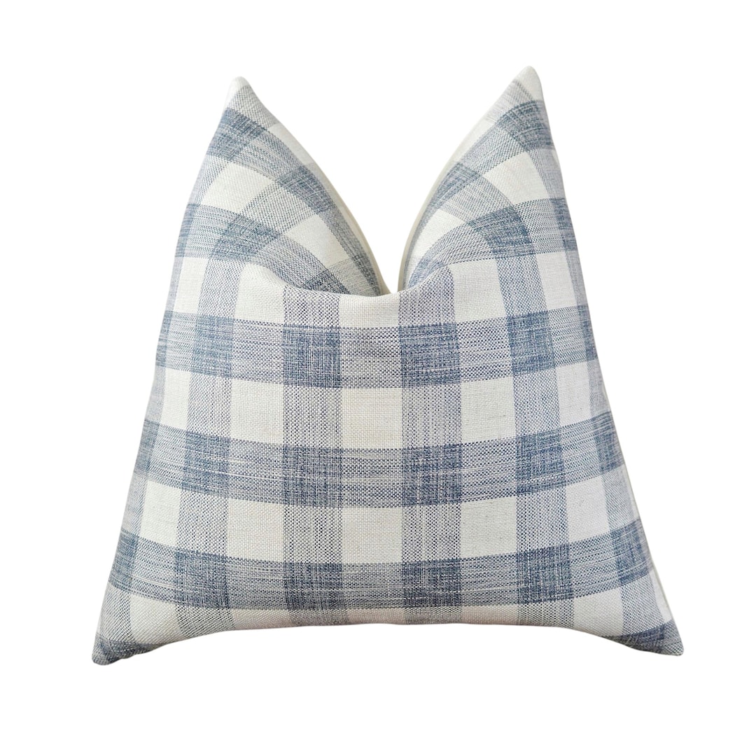 Blue Check Woven Pillow Cover || Buffalo Check, Denim Color, Designer ...