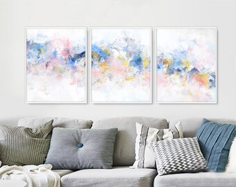 Bedroom Room Poster Set Set of 3 Watercolor Art Set Blue | Etsy