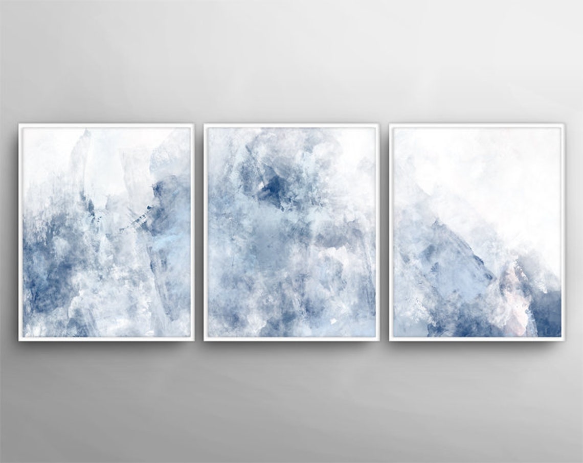 Living Room Poster Set Set of 3 Blue Art Set Blue Set of | Etsy