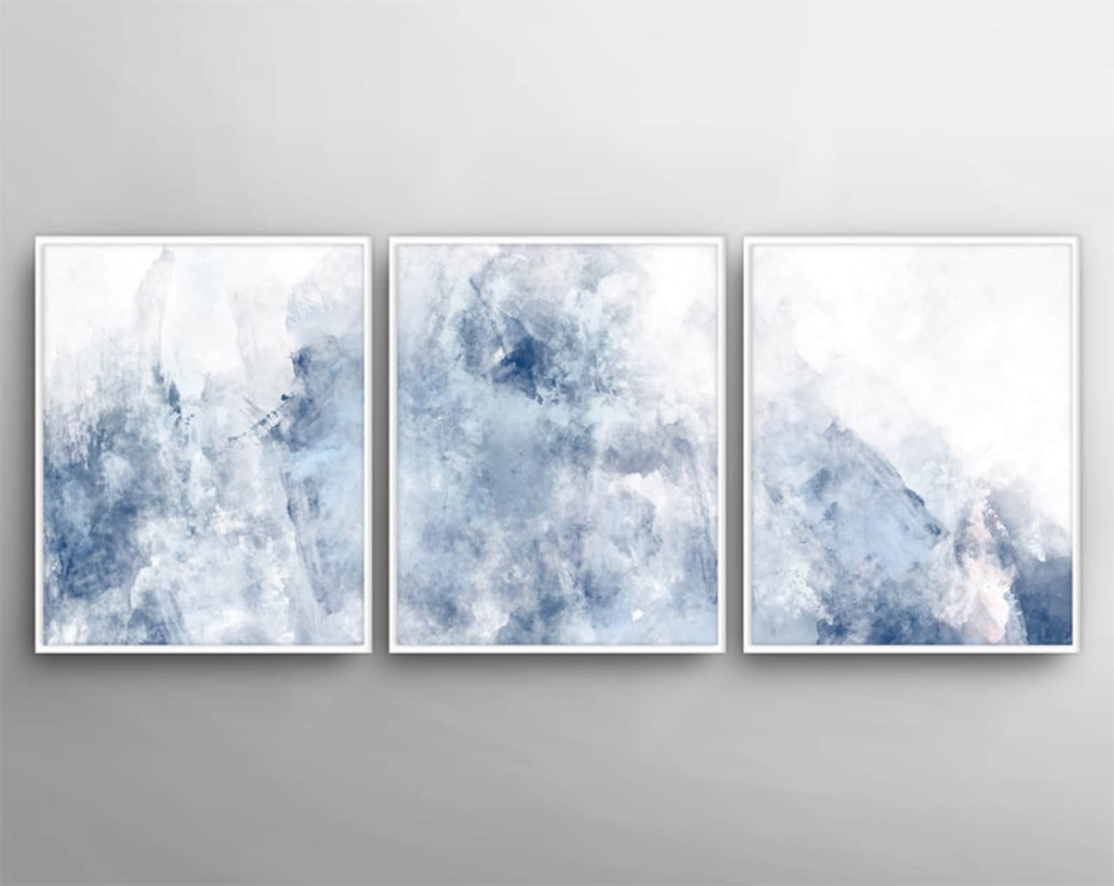Living Room Poster Set Set of 3 Blue Art Set Blue Set of | Etsy