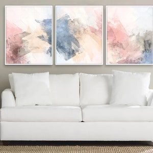 Blush Pink Decor, Blush Pink Blue Wall Art, 3 Poster Set, Bedroom ...