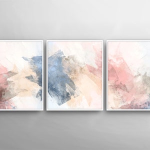 Blush Pink Decor, Blush Pink Blue Wall Art, 3 Poster Set, Bedroom ...