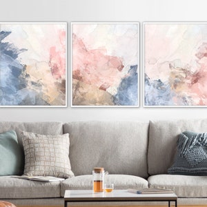 Blush Pink Decor, Blush Pink Blue Wall Art, 3 Poster Set, Bedroom ...