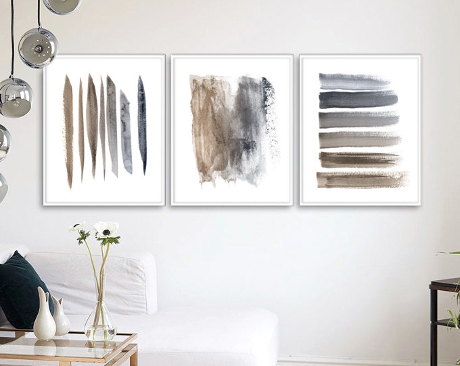 Neutral Modern Art Set of 3 Neutral Minimal Art Stripes - Etsy