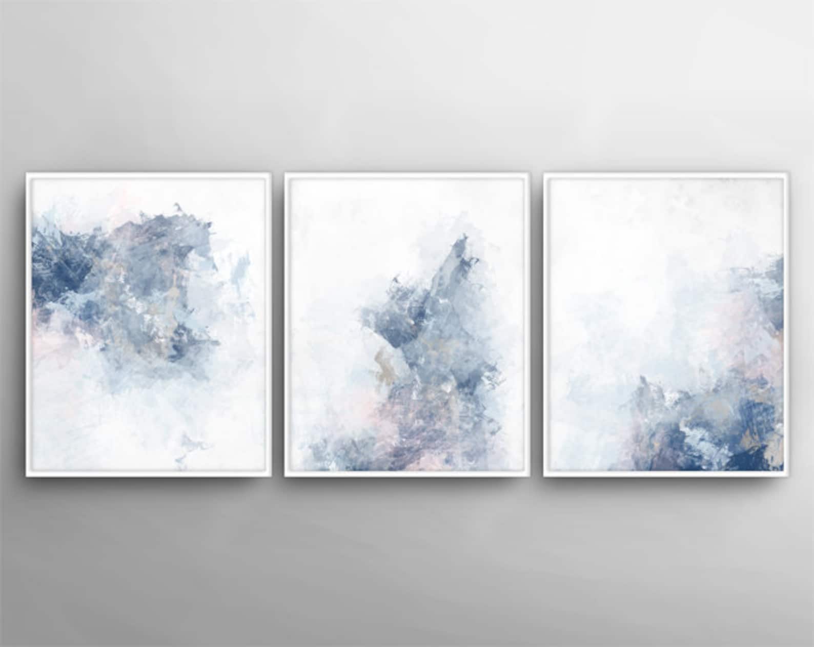 Bedroom Room Poster Set Set of 3 Watercolor Art Set Blue | Etsy