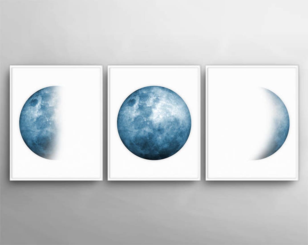 Moon Phase Art ,blue Moon Art ,moon Phase Set of 3, Printable Art, Moon ...