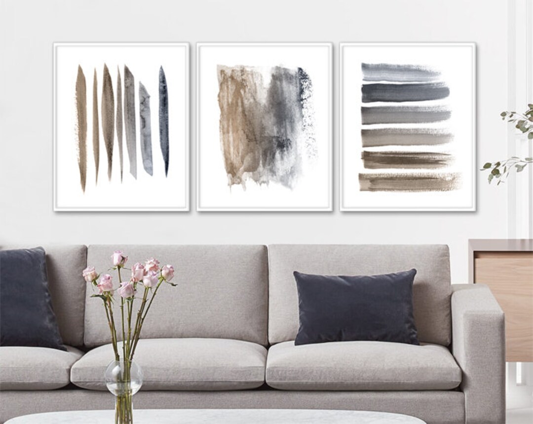 Neutral Modern Art, Set of 3 Neutral, Minimal Art, Stripes Wall Art ...