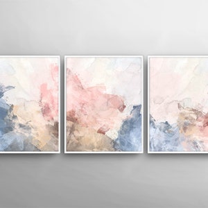 Blush Pink Decor, Blush Pink Blue Wall Art, 3 Poster Set, Bedroom ...