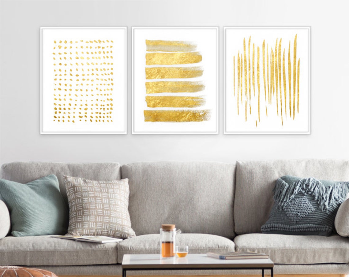 Gold Modern Art Set of 3 Gold Gold Art Stripes Wall Art - Etsy