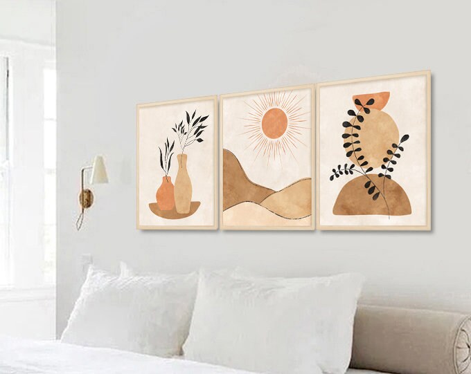 Boho Set of 3Boho WallArtBoho BotanicalSun Decoration Art | Etsy
