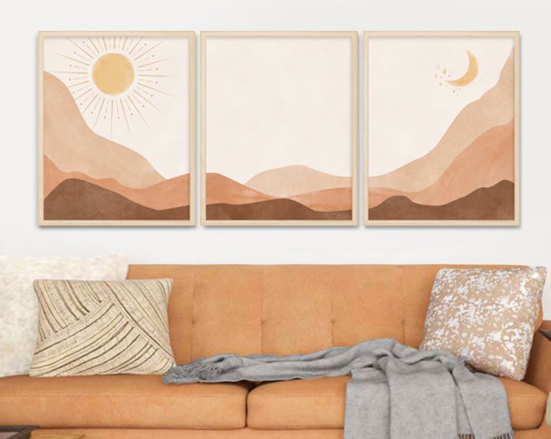 Boho Sun Moonboho Wall Art Boho Set Sun Moon Art rising - Etsy