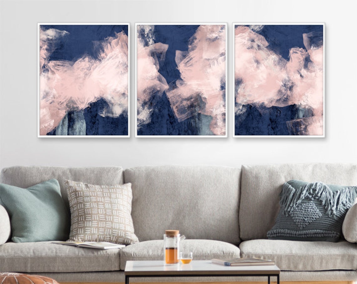 Blush Pink Blue Wall Art Bedroom Poster Set Set of 3 Blash - Etsy