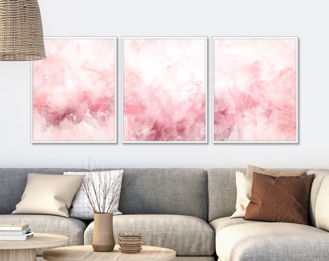 Blush pink wall artBedroom Poster Set Set of 3 3 Canvas | Etsy
