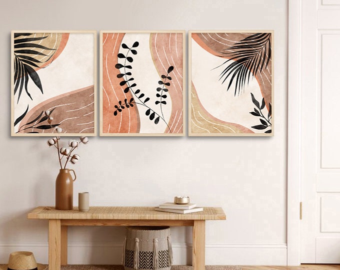 Boho Wall Art Boho Set of 3 Boho Botanical Wall Art Boho | Etsy