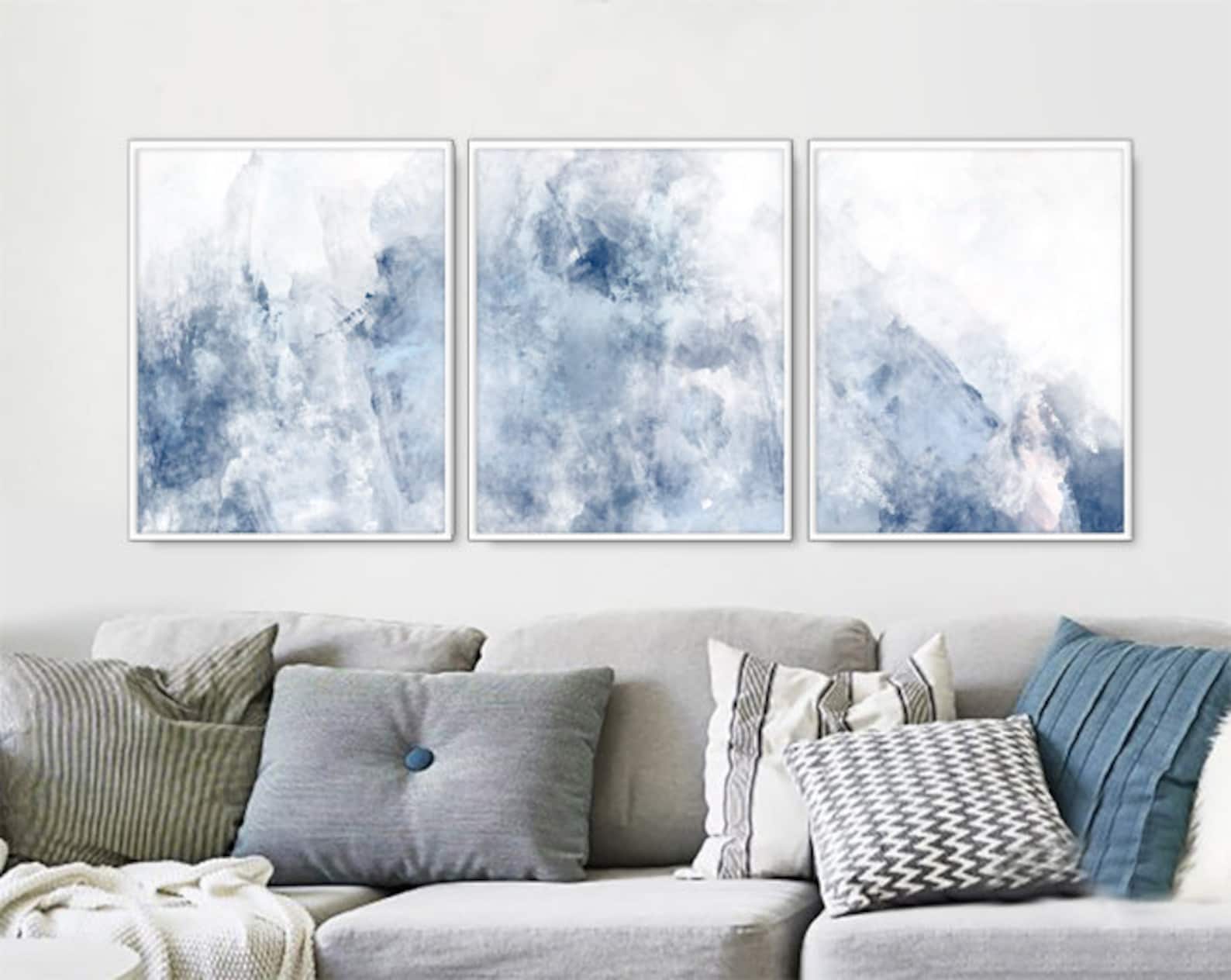 Living Room Poster Set Set of 3 Blue Art Set Blue Set of - Etsy