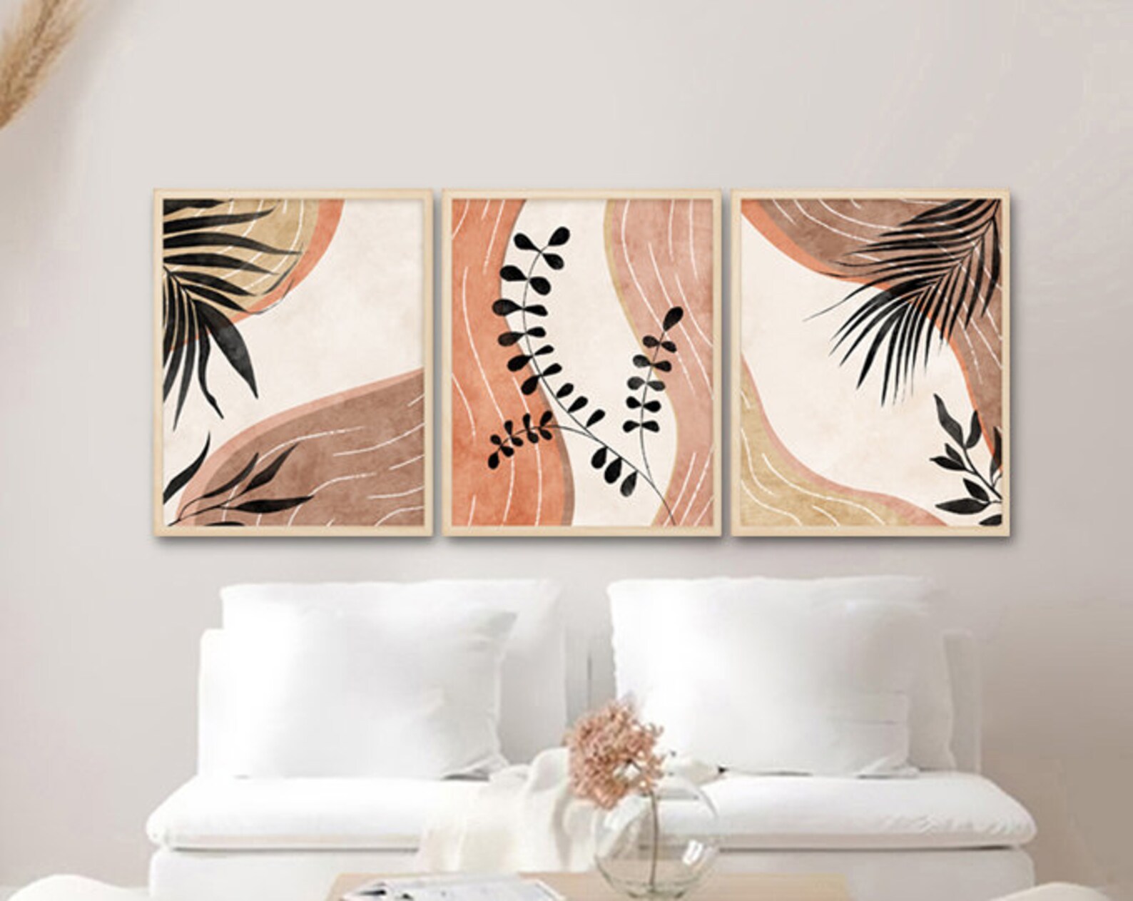 Boho Wall Art Boho Set of 3 Boho Botanical Wall Art Boho | Etsy