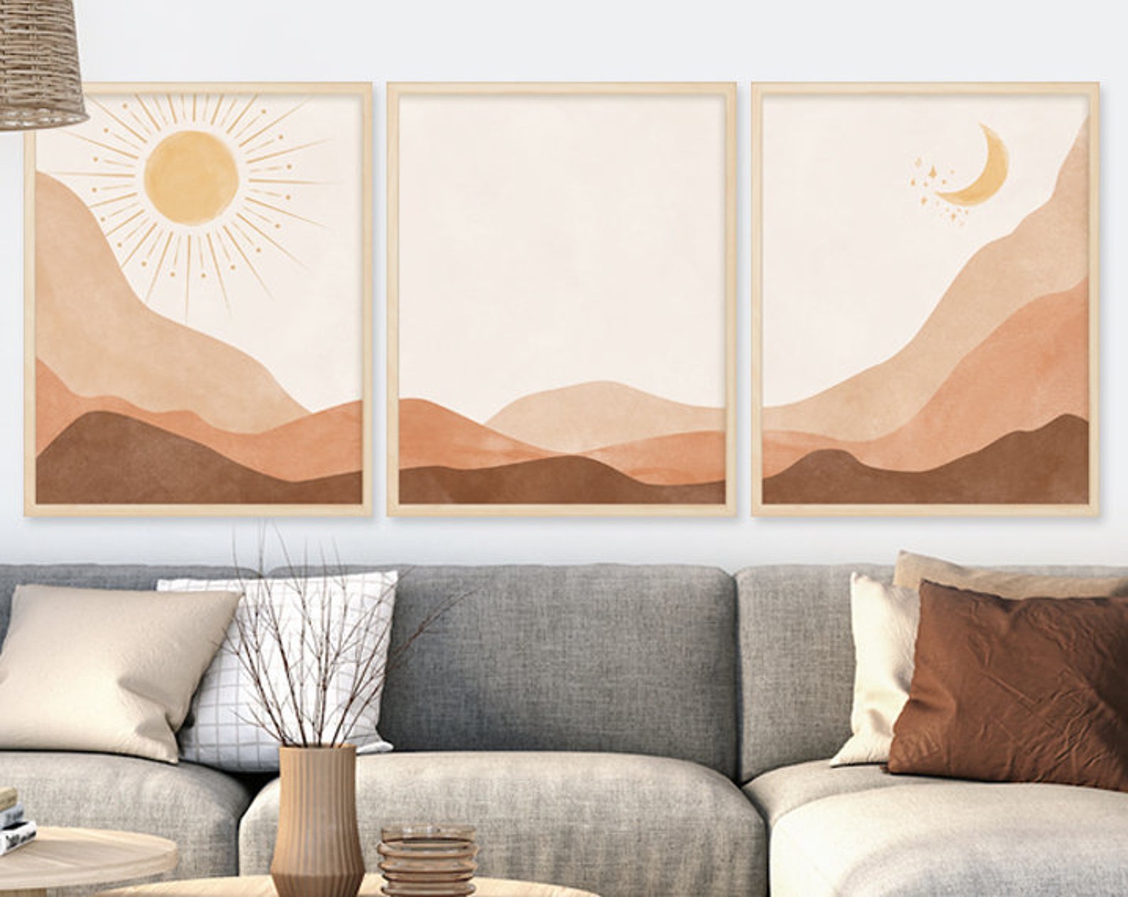 Boho Sun Moonboho Wall Art Boho Set Sun Moon Art rising - Etsy