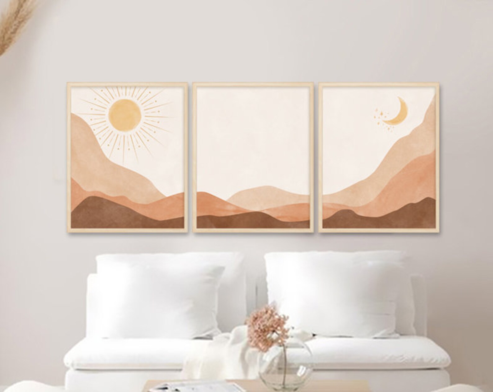 Boho Sun Moonboho Wall Art Boho Set Sun Moon Art rising - Etsy